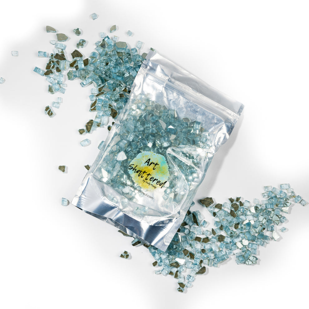 1/4" Light Azuria Reflective Crushed Tempered Glass – 1 Pound Bag – Art ...