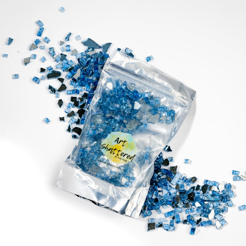 1/4" Pacific Blue Reflective Crushed Tempered Glass – 1 Pound Bag – Art ...