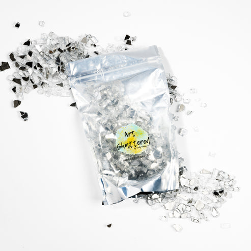 1/4" Silver Reflective Crushed Tempered Glass – 1 Pound Bag – Art Shattered